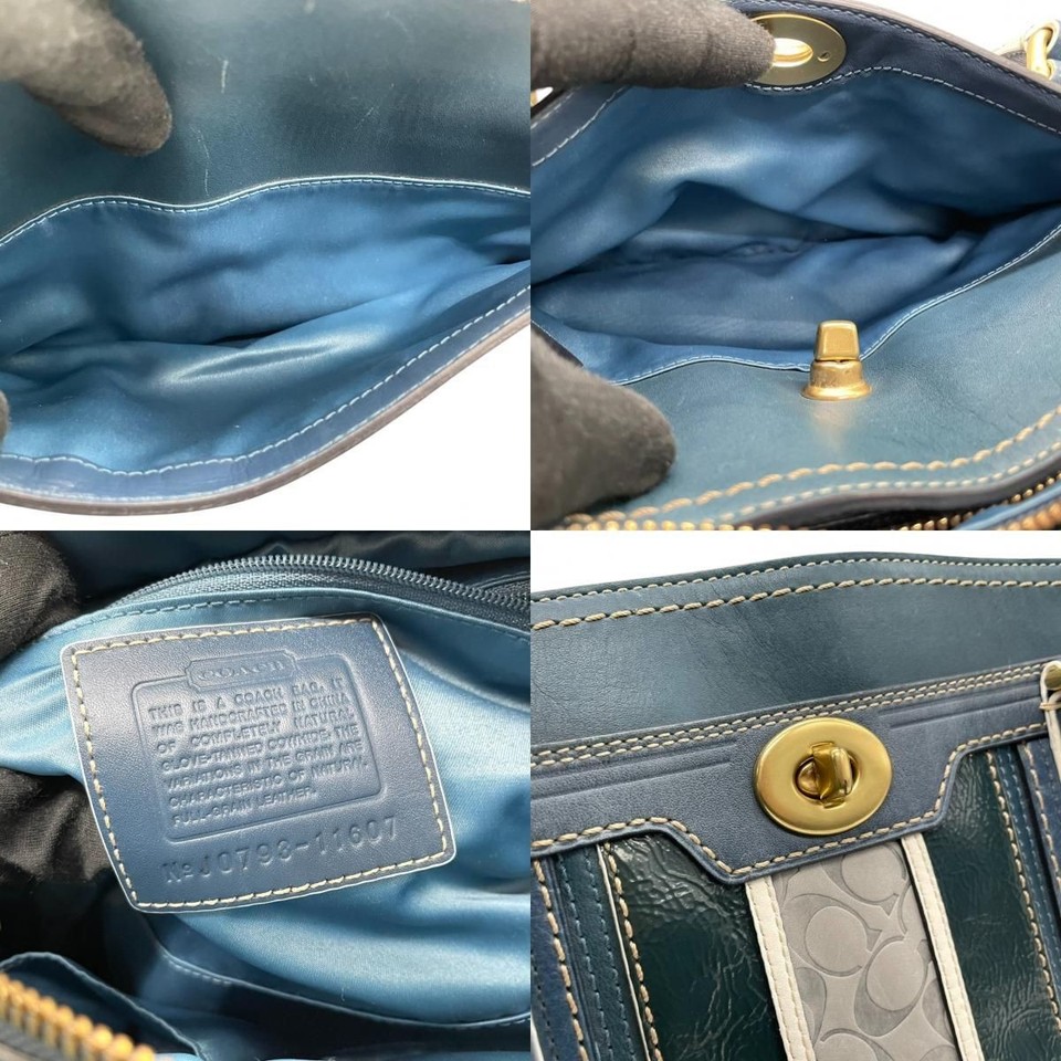 COACH Hamptons Leather Carryall Handbag Tote Bag Shoulder Blue ...