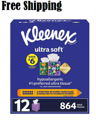 Kleenex Ultra Soft 3-Ply Facial Tissues, Cube Boxes (72 tissues/box, 12 ...