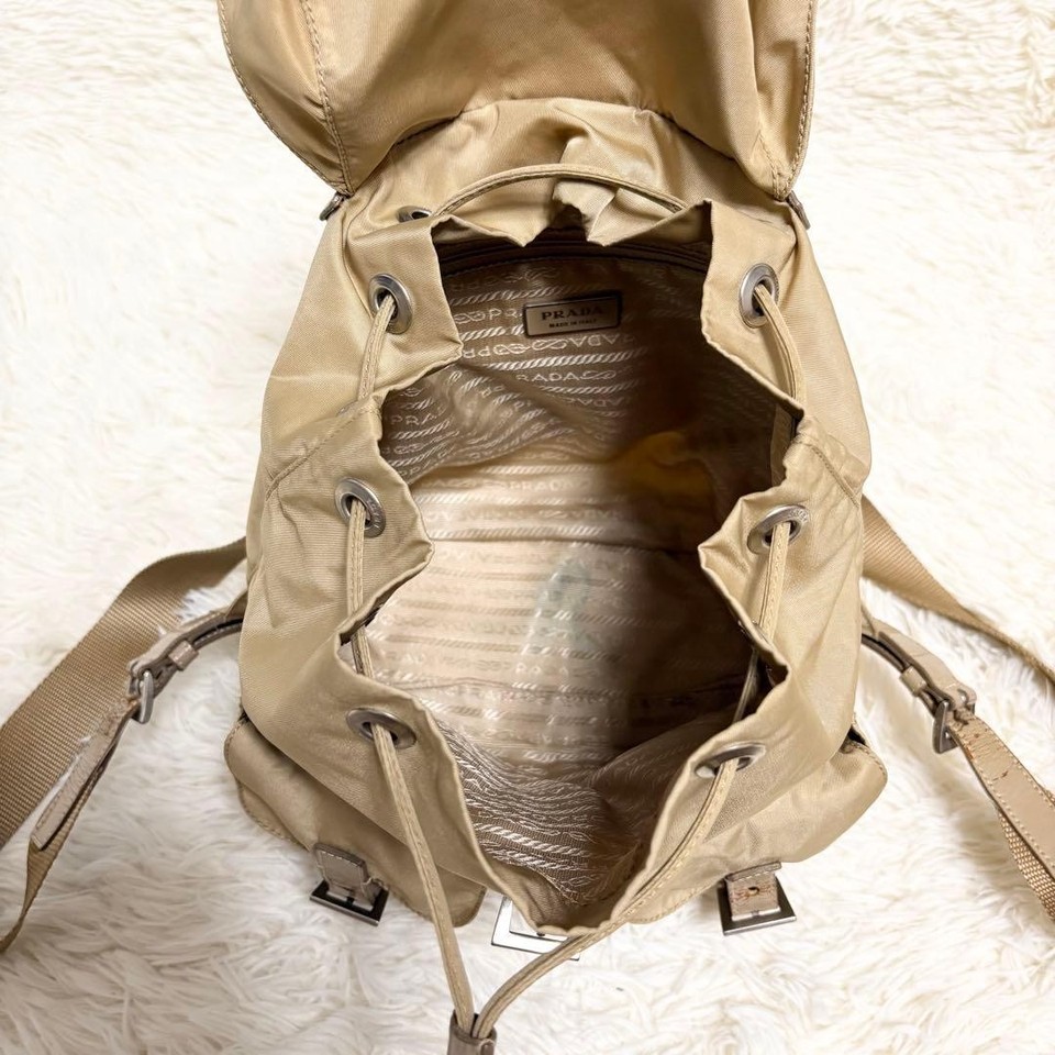 PRADA rucksack triangle logo beige backpack with G card Tesuto | eBay UK