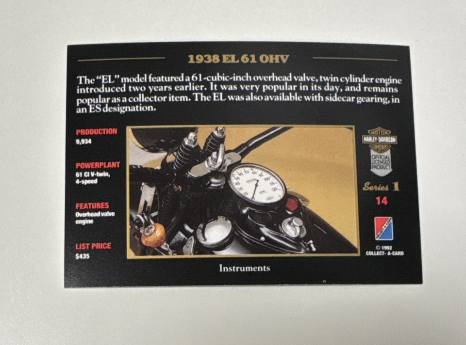 1992 Collect-A-Card Harley-Davidson Series 1 1938 EL61 Knucklehead #14 ...