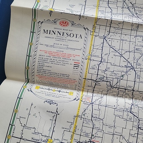 Vintage Minnesota AAA Map 1951 Automobile Travel Vacation - FREE SHIP ...