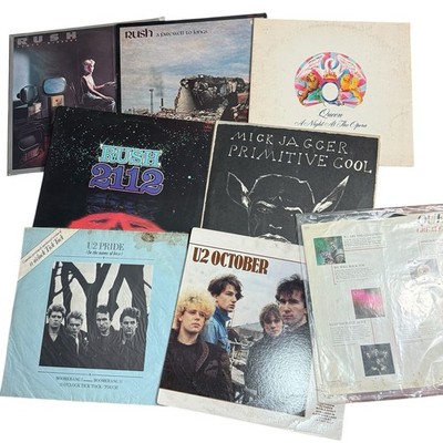 Lot Of 8 Classic/Hard Rock Vinyl Records : Queen, Rush, Mick Jagger, U2 ...