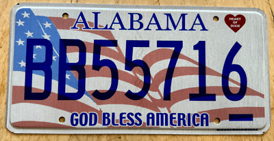 COLORFUL PATRIOTIC ALABAMA GOD BLESS AMERICA LICENSE PLATE " BB 55716 ...