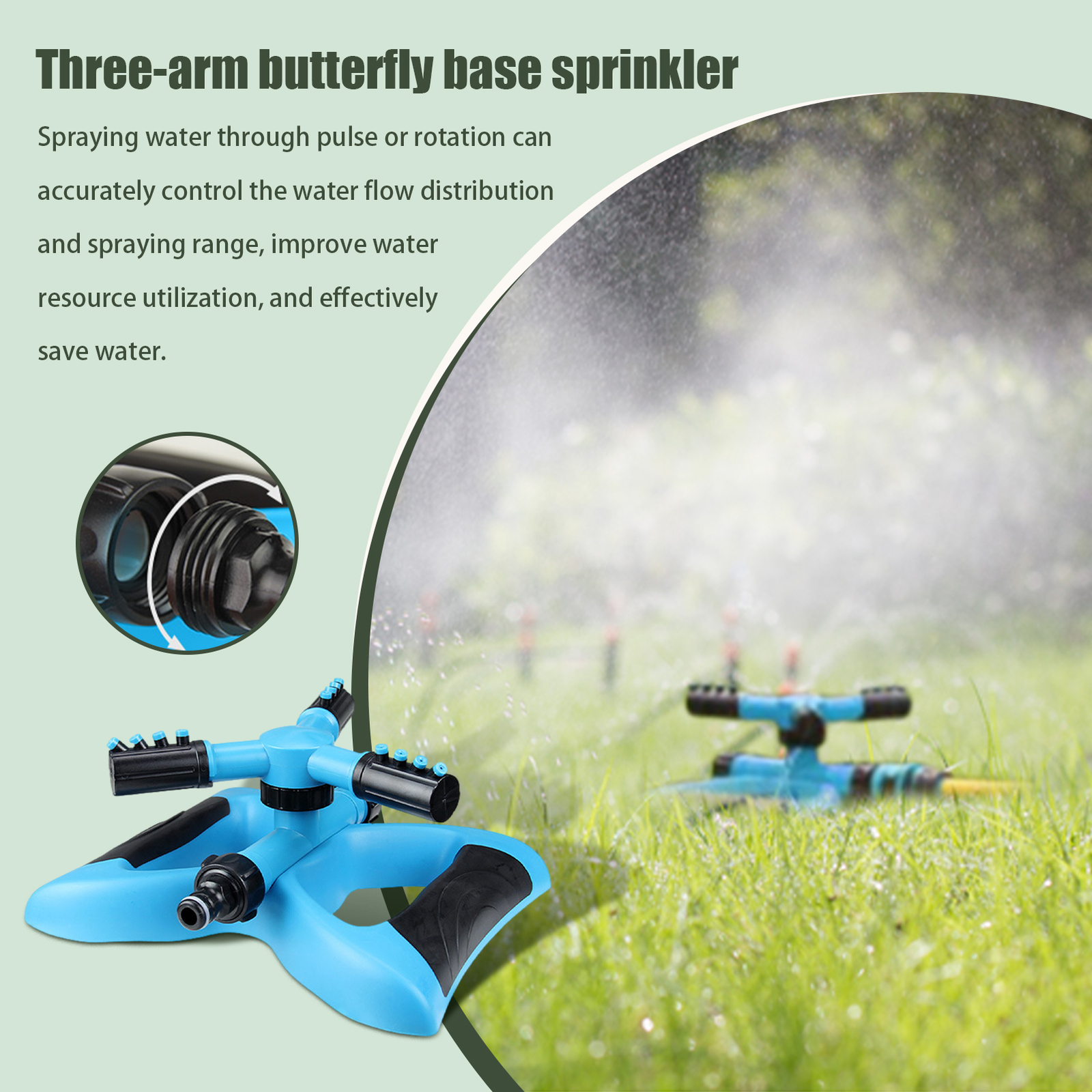 Lawn Water Sprinkler 360 Degree Rotating 3 Arm Water-Saving Irrigating ...