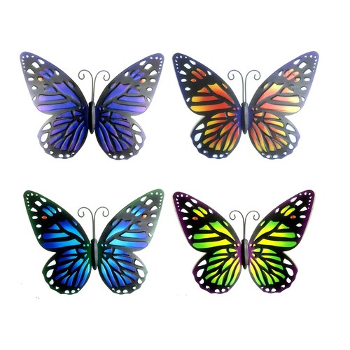 4Pcs Colorful 3D Metal Butterfly Wall Sticker Art for Indoor Outdoor ...