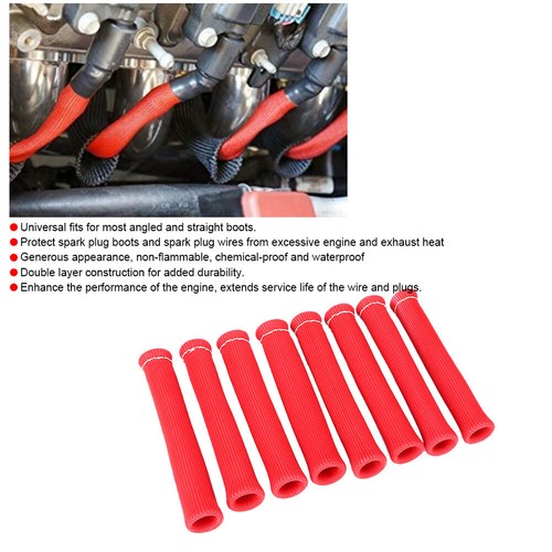 ・8pcs 1600 Degree Spark Plug Protector Red Wire Boot Heat Cover ...