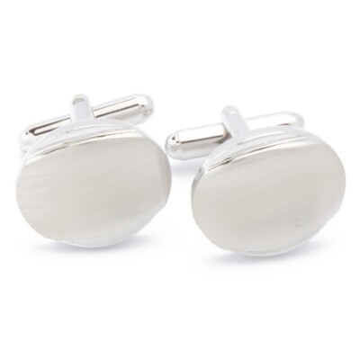 Cufflinks - Silver Solid Oval with Top Bottom Effect | eBay