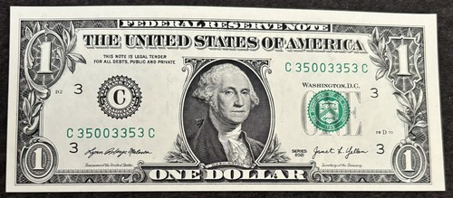 2021 Philadelphia Uncirculated $1 Bill Trinary Bookend 35’s Low Sum 22 ...