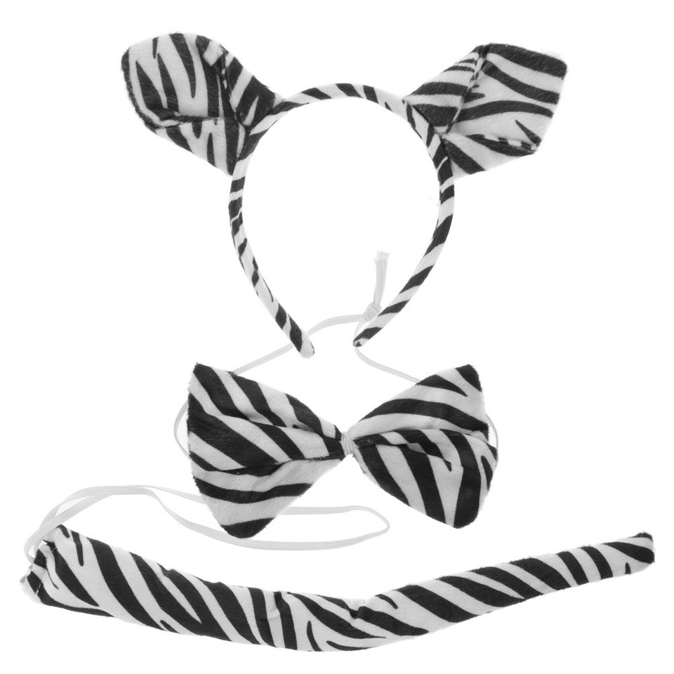 1 Set Animal Costumes Prop Zebra Cosplay Headdress Tail Bow Tie Party ...