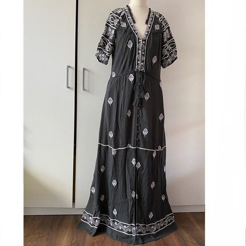 Free People Riley Embroidered Maxi Dress Size XS Short Sleeve V Neck ...