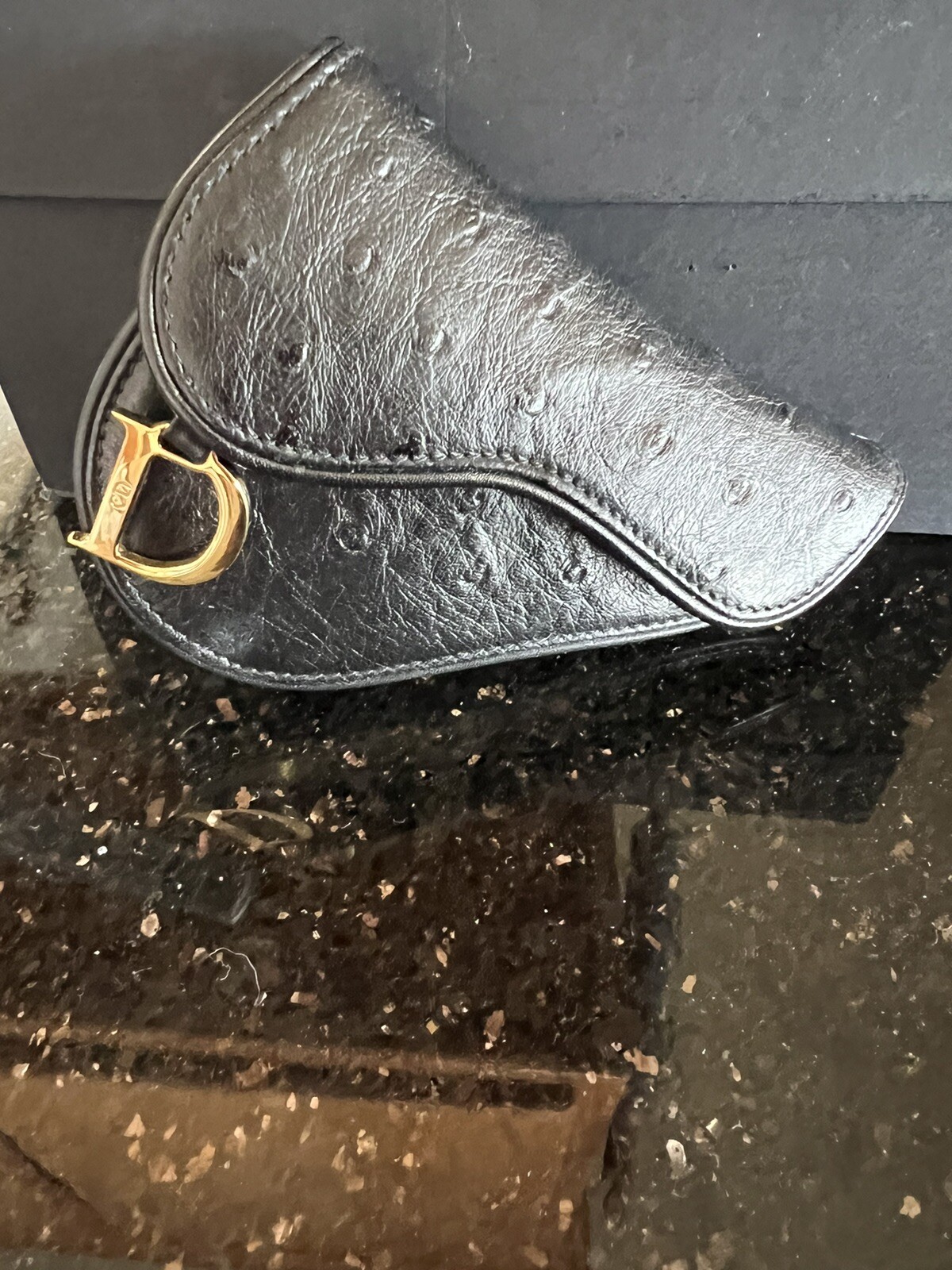 Dior Ostrich Black Saddle Coin Wallet - Gem