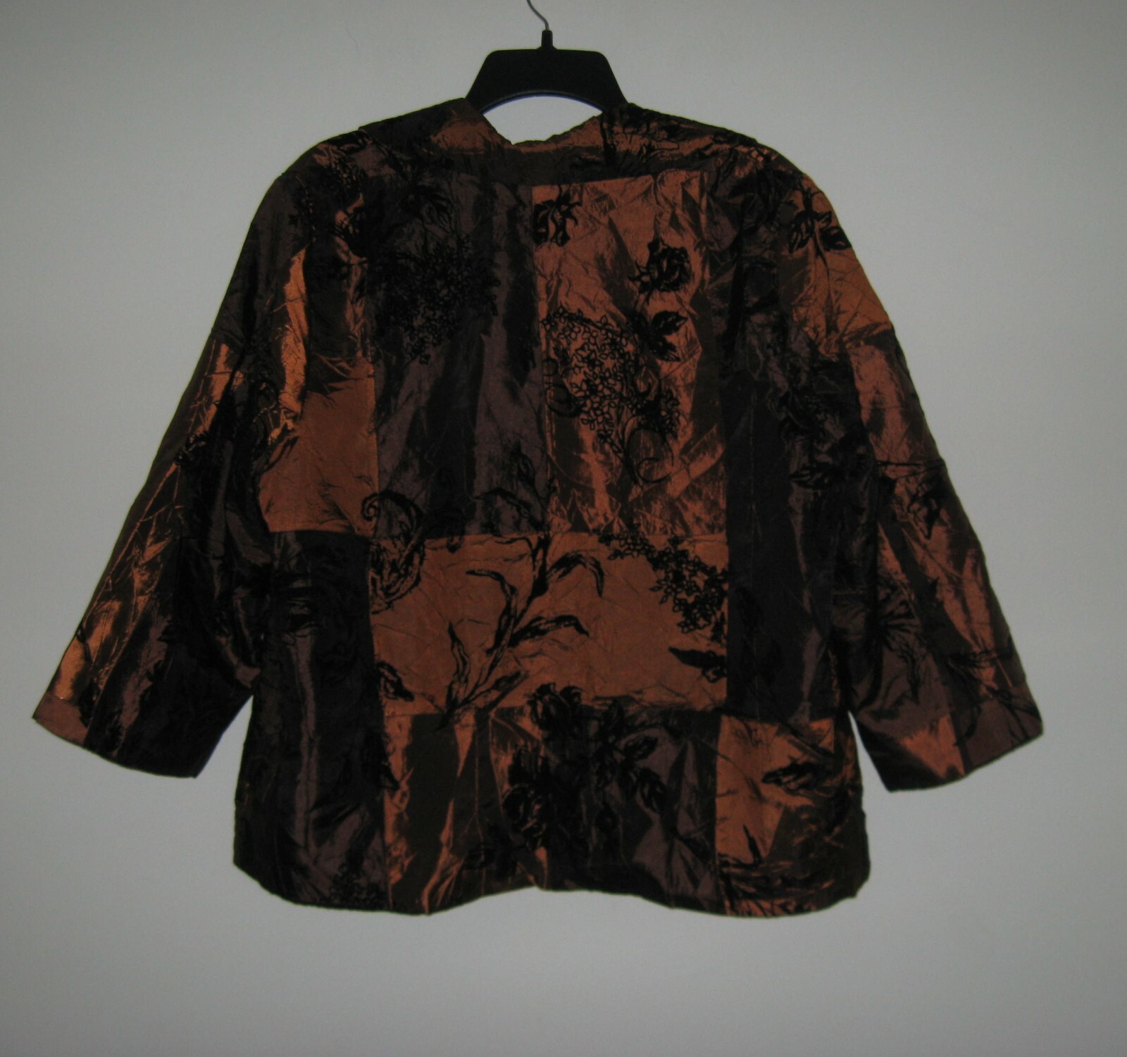 Susan Graver Crinkle Iridescent Copper Tonal Patchwork Flocked Jacket ...