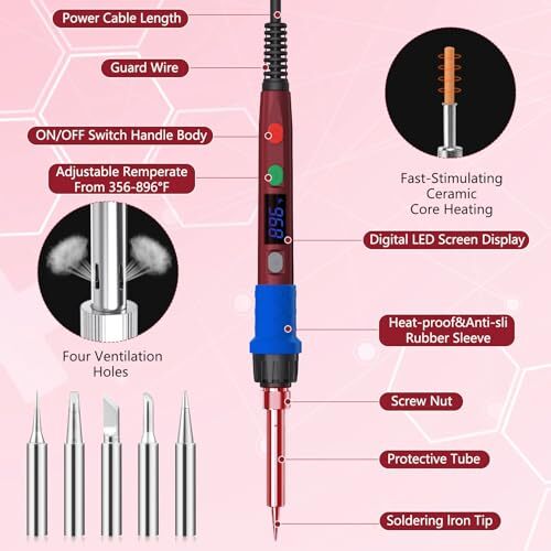 Soldering Iron Kit, 90W LED Digital Soldering Iron Soldering Gun kit ...