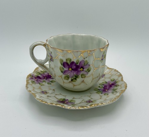 Vintage Porcelain Floral Fluted Demitasse Cup and Saucer ~ Unmarked With Violets | eBay