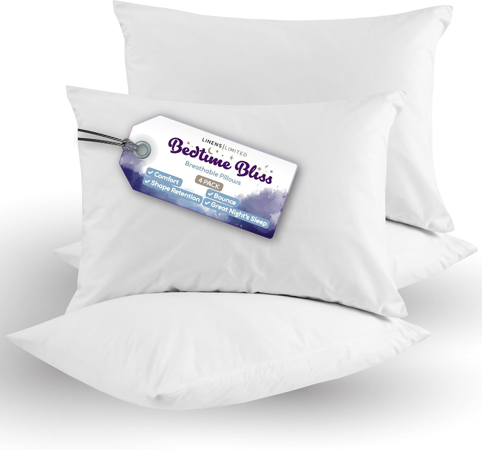 Linens Limited - Soft Pillows 4 Pack, Made in the UK, Bedtime Bliss ...