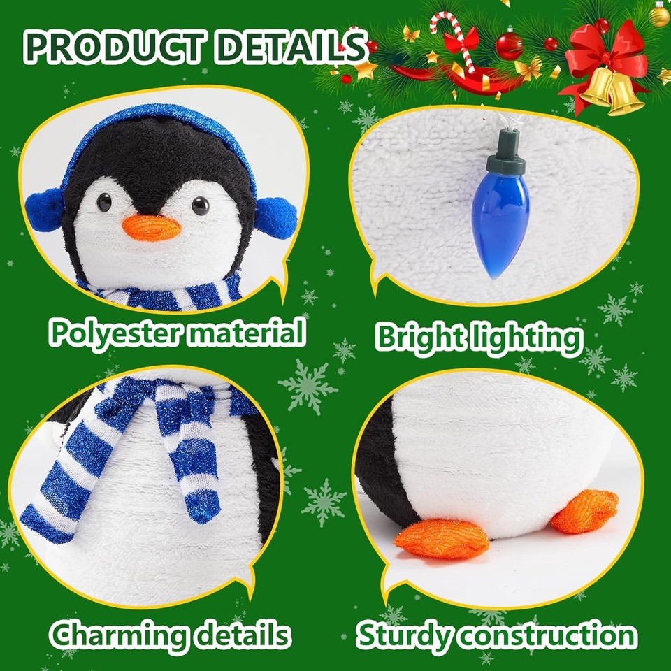 2-Piece Lighted Penguin Family Outdoor Christmas Decorations 3ft Red ...