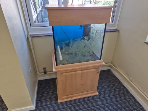Complete 150L Fish Tank with filter and heater. Particle Board. Used ...