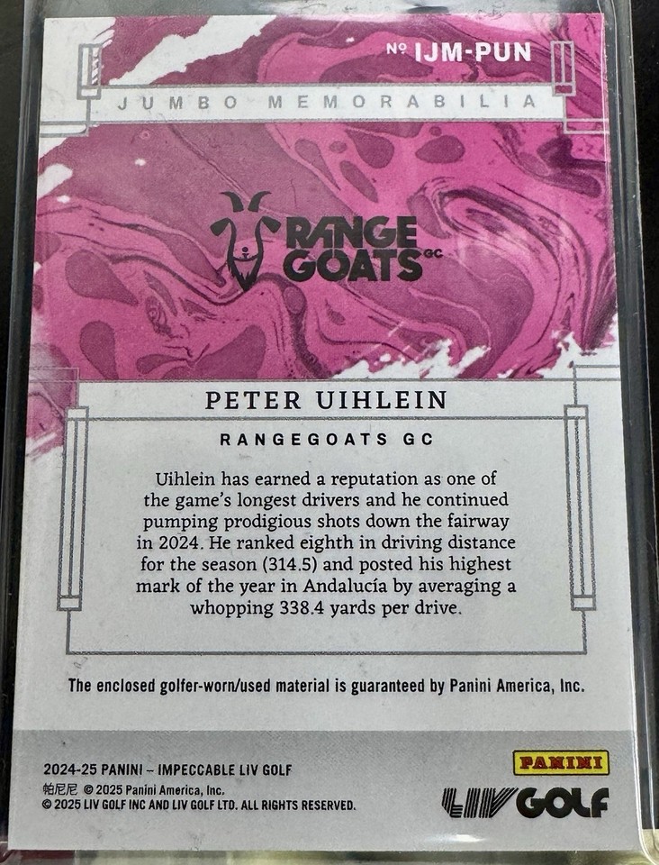 Peter Uihlein 2024 Panini Impeccable LIV Golf Game Worn Jumbo FJ Patch 1/1! RARE | eBay