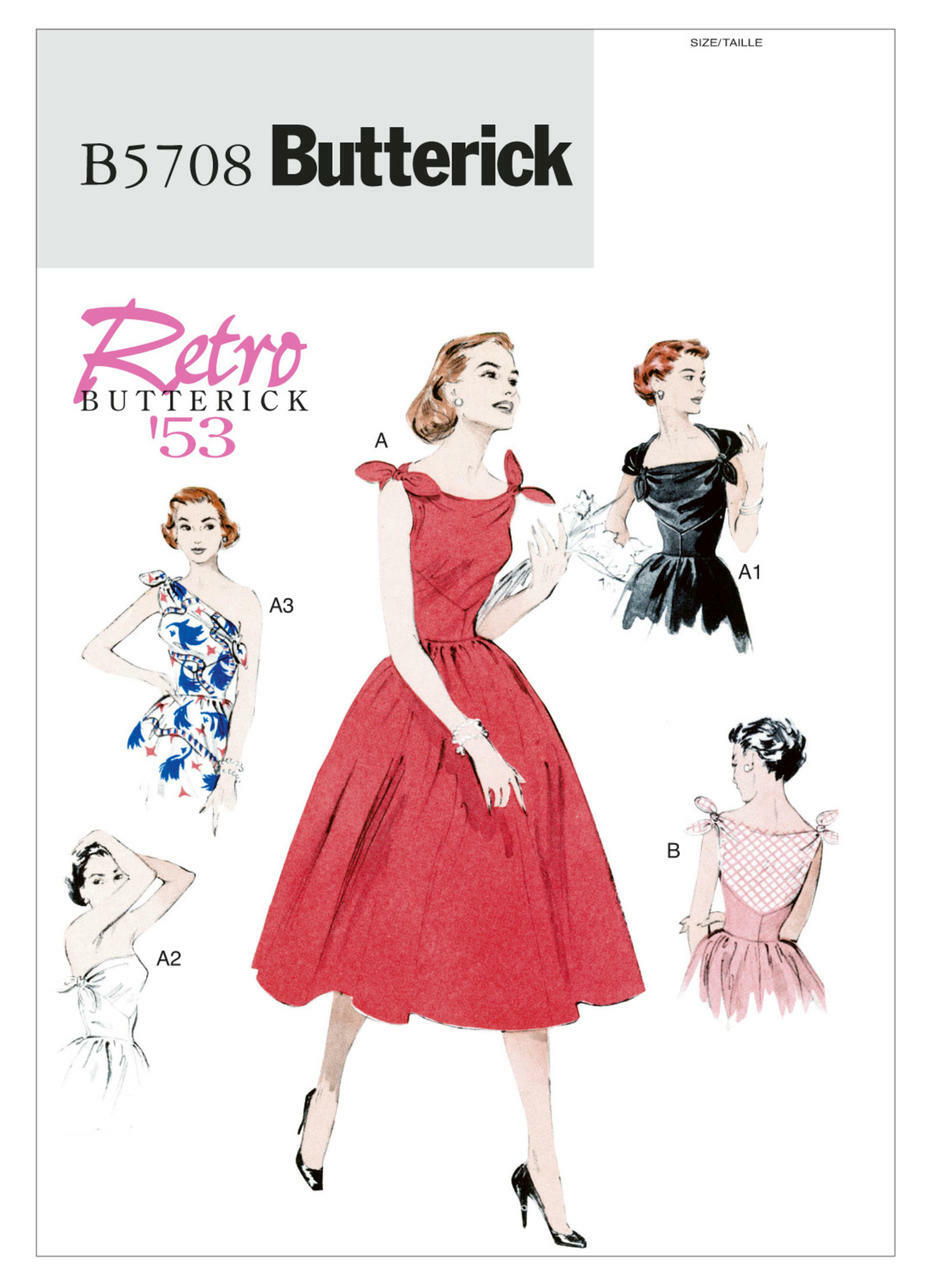 BUTTERICK PATTERN 5708 RETRO 1953 SUMMER DRESSES MISSES SIZES 6-14 NEW ...