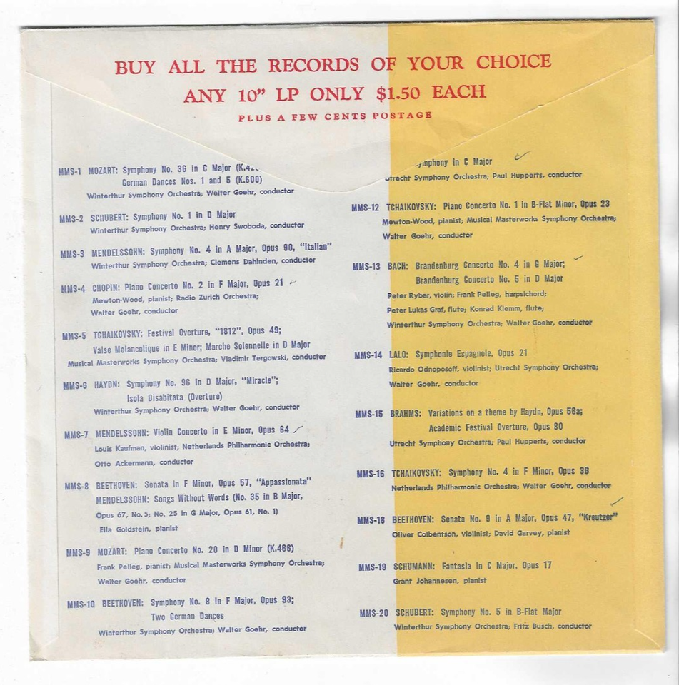 MOZART - 1960s 7" SAMPLE 33rpm EP PLASTIC RECORD w/PICTURE SLEEVE | eBay