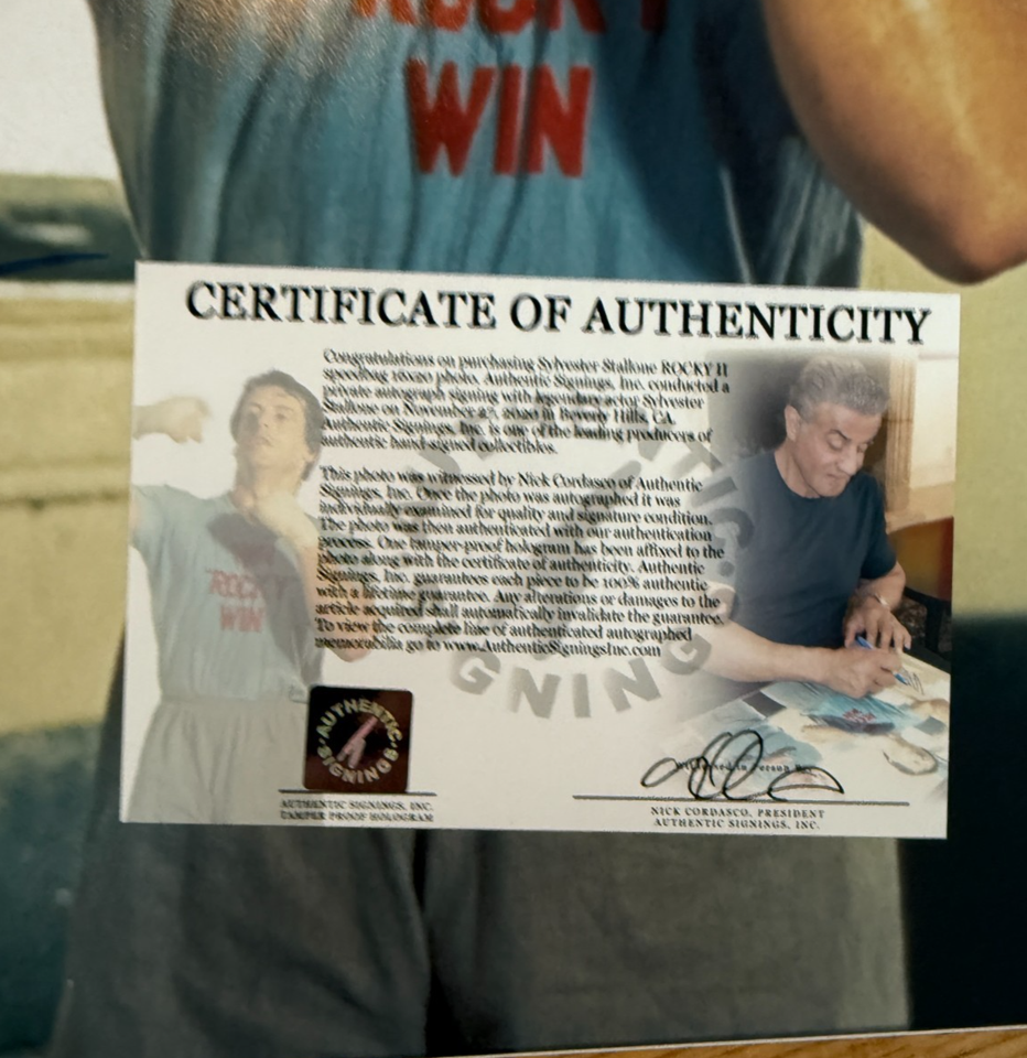 Sylvester Stallone Rocky Balboa Autographed 16x20 Photo WIN ROCKY WIN ...