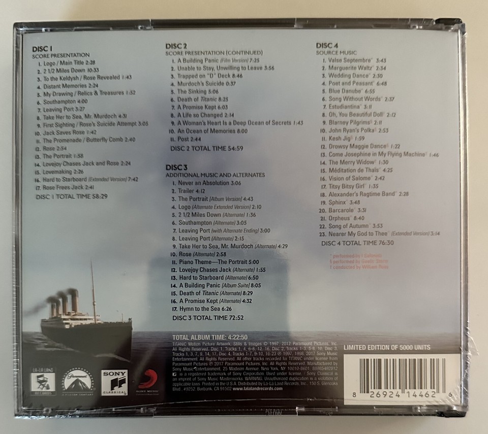 James Horner TITANIC Soundtrack Score La-La Records CD 20th Anniversary ...