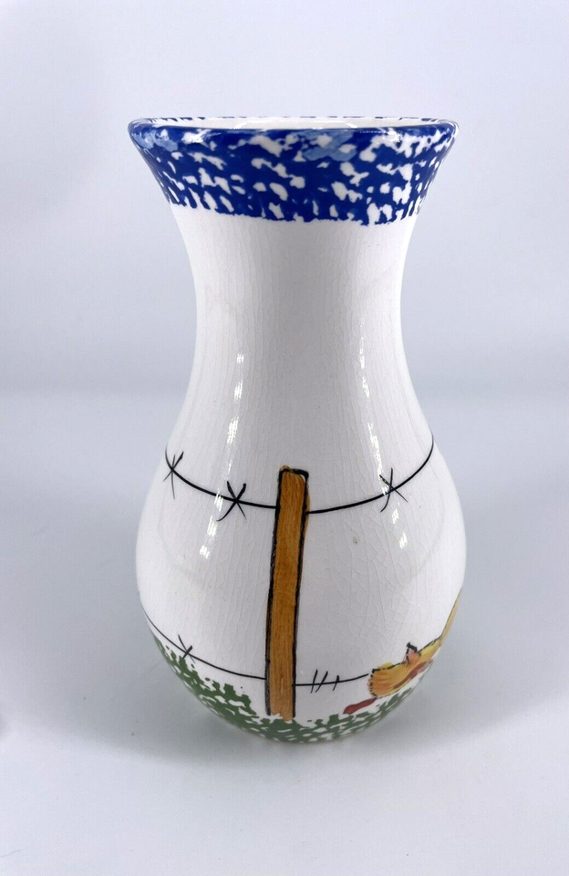 Vintage Pottery Flower Vase Baby Ducks Barb Wire Fence Sponge Texture 6 ...