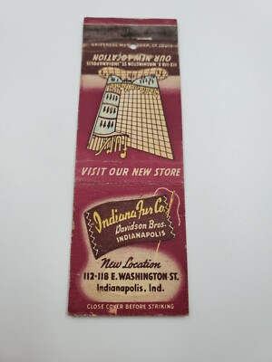 Indiana Fur Co. New Location Indianapolis Matchbook Cover | eBay