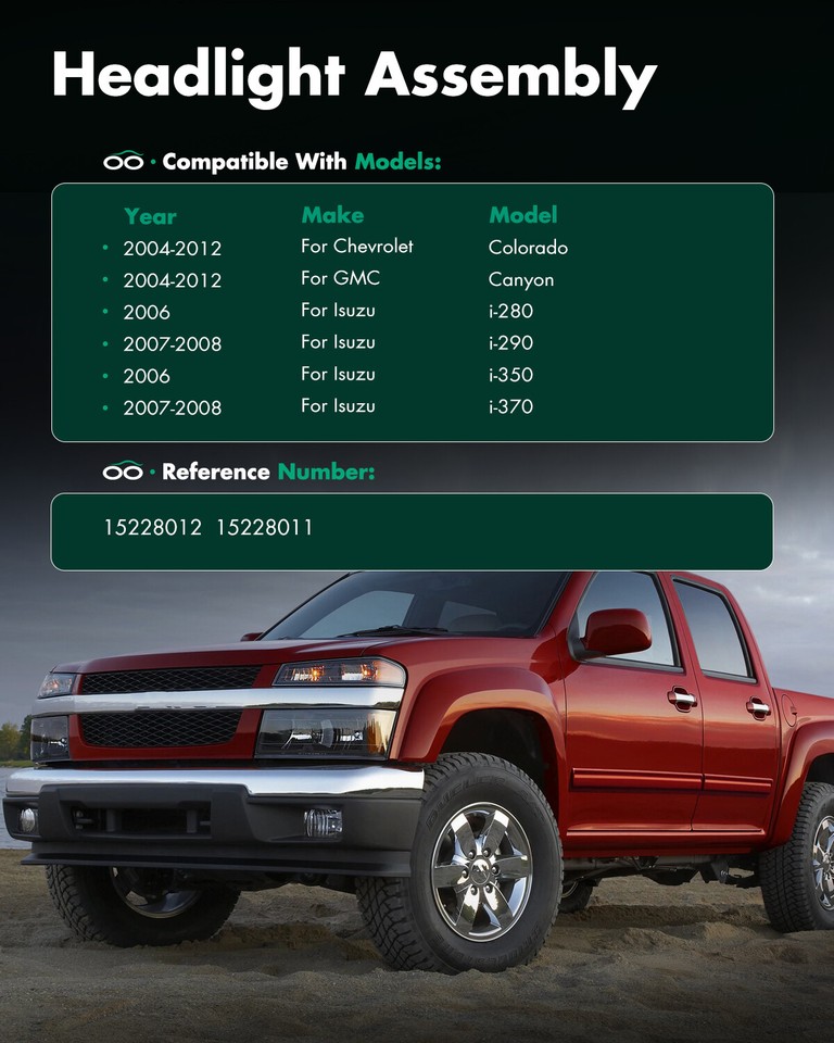 Headlights Fits 2004-2012 GMC Canyon/Chevy Colorado Black Headlamp ...