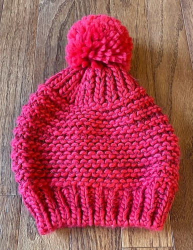 LOFT Women's Soft Cherry Red Knit Pom Winter Beanie Hat, Metallic ...