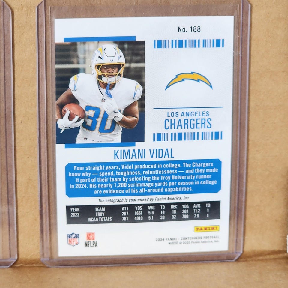 Kimani Vidal 2024 Contenders Rookie Ticket Auto Los Angeles Chargers C ...