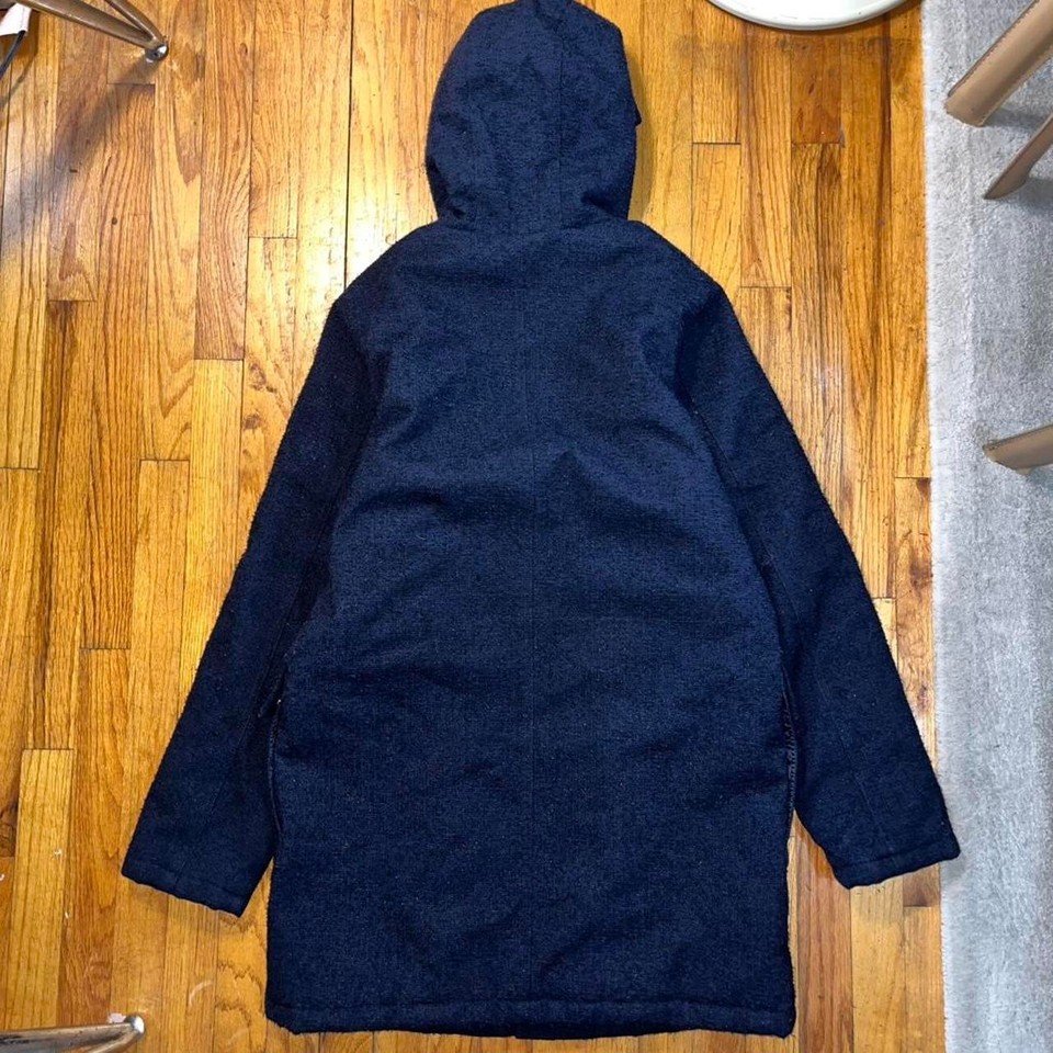 LA Panoplie Navy Hooded Wool-Blend Parka Coat Minimalist Winter Jacket ...