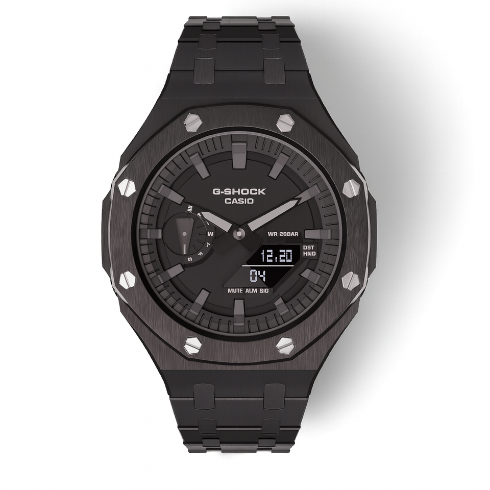 Casioak Custom Mod GA-2100 Black Metal Silver Screws Modded Watch ...