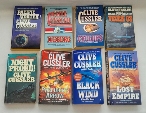 Lot of 8 Action/Adventure Books by Author Clive Cussler...Dirk Pitt ...