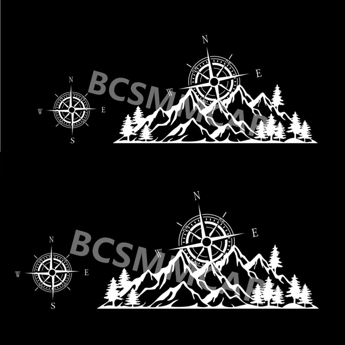 Car Stickers Body Side Decor Tree Mountain Forest Compass Decals Auto ...