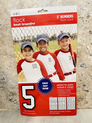 Flock Heat Transfer 3” Numbers Team Pack Classic Fuzzy Texture White ...