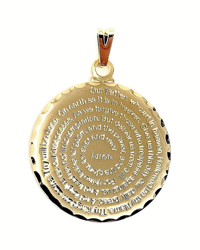 Our Father Prayer Necklace Gold Plated 1" Medal Pendant Christian ...