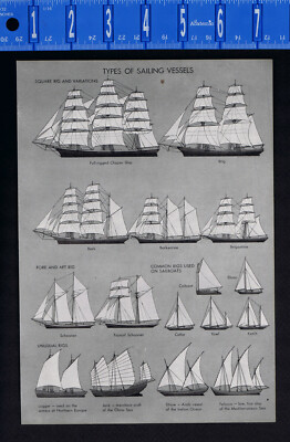 TYPES OF SAILING VESSELS, Clipper, Brig, Sloop, Cutter, Junk- 1950s ...