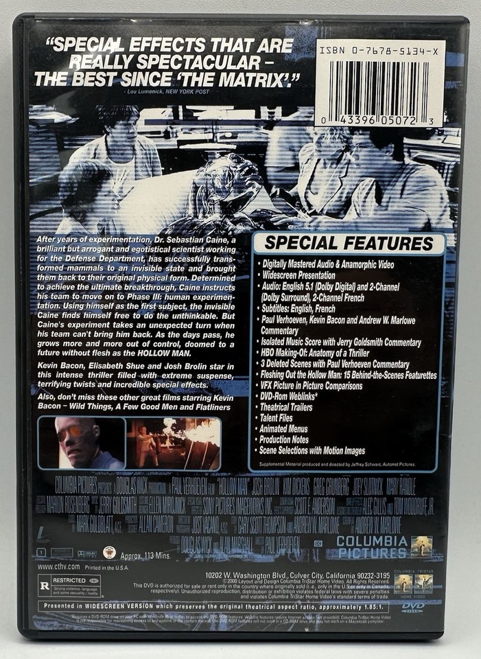 Hollow Man (DVD Widescreen Special Edition) Elisabeth Shue Kevin Bacon ...