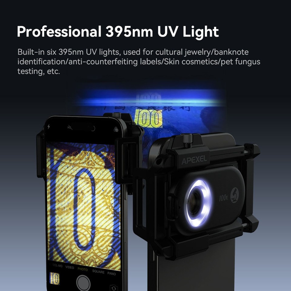 APL-MS100 100X Mobile Phone Microscope Lens With LED/ UV Lights Built ...