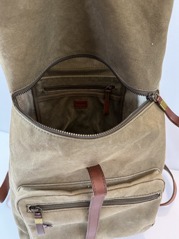 Madewell Fold over Backpack Canvas And Leather Trim, Olive Green! | eBay