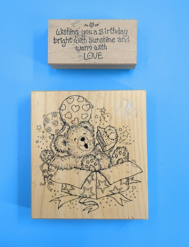 Fuzzy Bear Birthday Gift Celebration Rubber Stamp Balloons, Cake ...