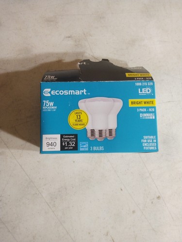 3 Pack/ EcoSmart 75W R20 Dimmable ENERGY STAR LED Light Bulb Bright ...