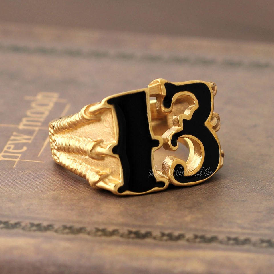 Men's Lucky Number Dragon Claw Numeral 13 Black Enamel 316L Stainless ...