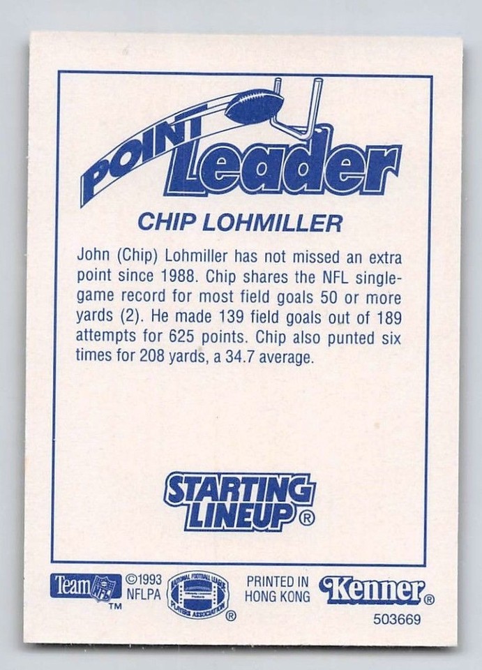 1993 CHIP LOHMILLER - Kenner Starting Lineup Card - WASHINGTON SKINS ...