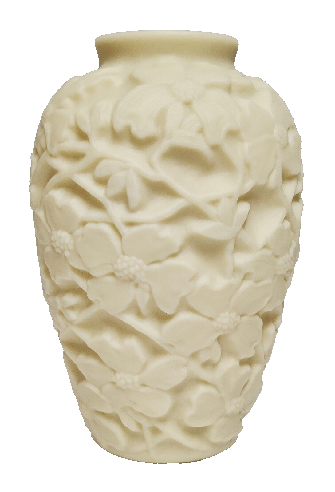 Phoenix Consolidated Glass Cream Color Wild Rose Pattern Vase Matte ...