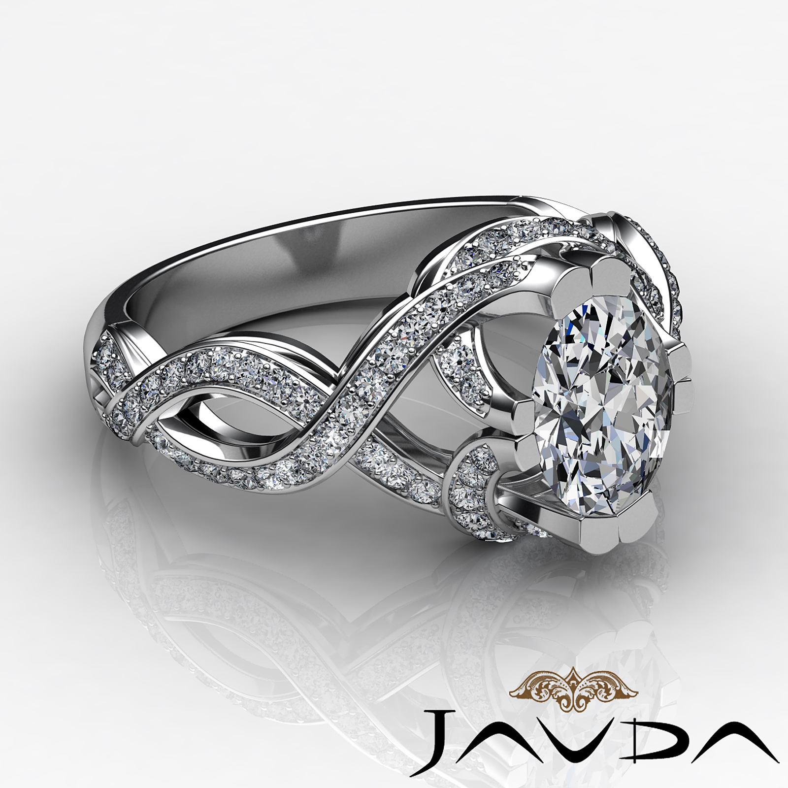 Micro Pave Oval Cut Diamond Twisted Infinity Engagement Ring GIA F ...
