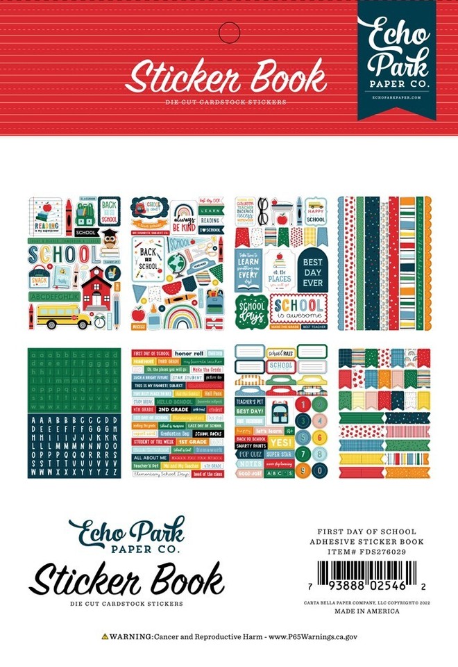 Echo Park FIRST DAY OF SCHOOL Sticker Book 16 Pages Family Scrapbook ...