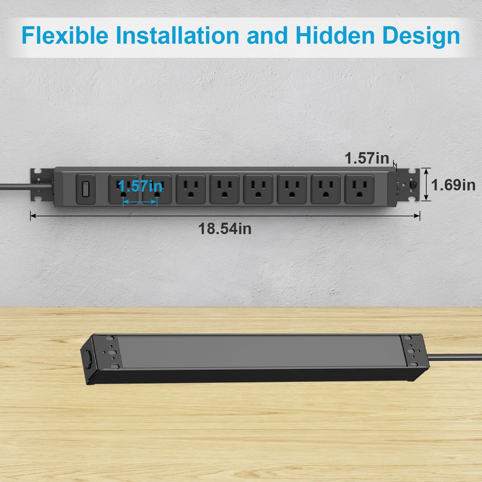 Metal 360° Rotating Mountable Power Strip 8 Outlet Gaming Table mounted ...