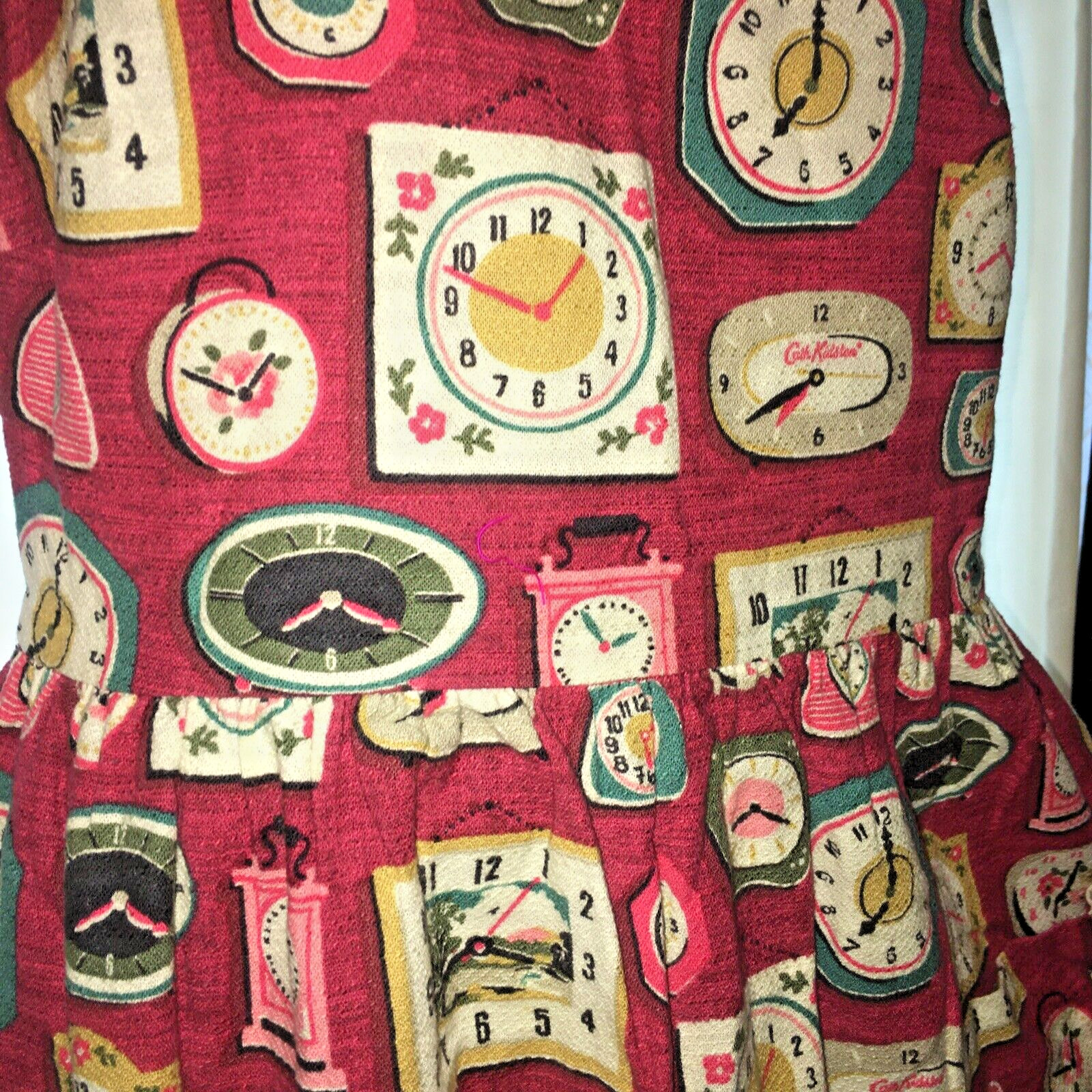 Cath Kidston Clock Dress Rouge Cotton Size 8 (10) Bar… - Gem